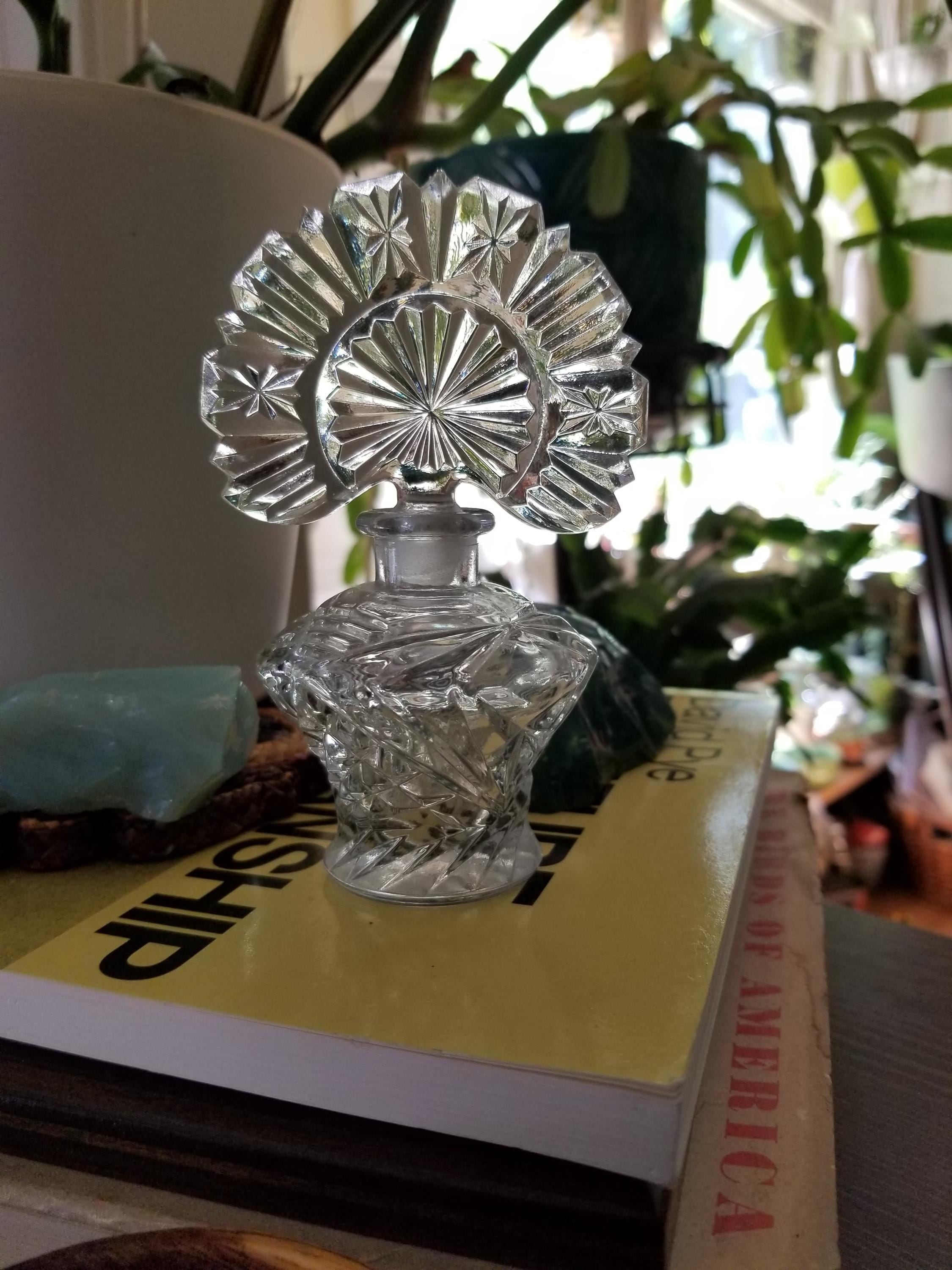Vintage Irice Pressed Glass Perfume Bottle With Stopper, Fan Shape, Cut ...