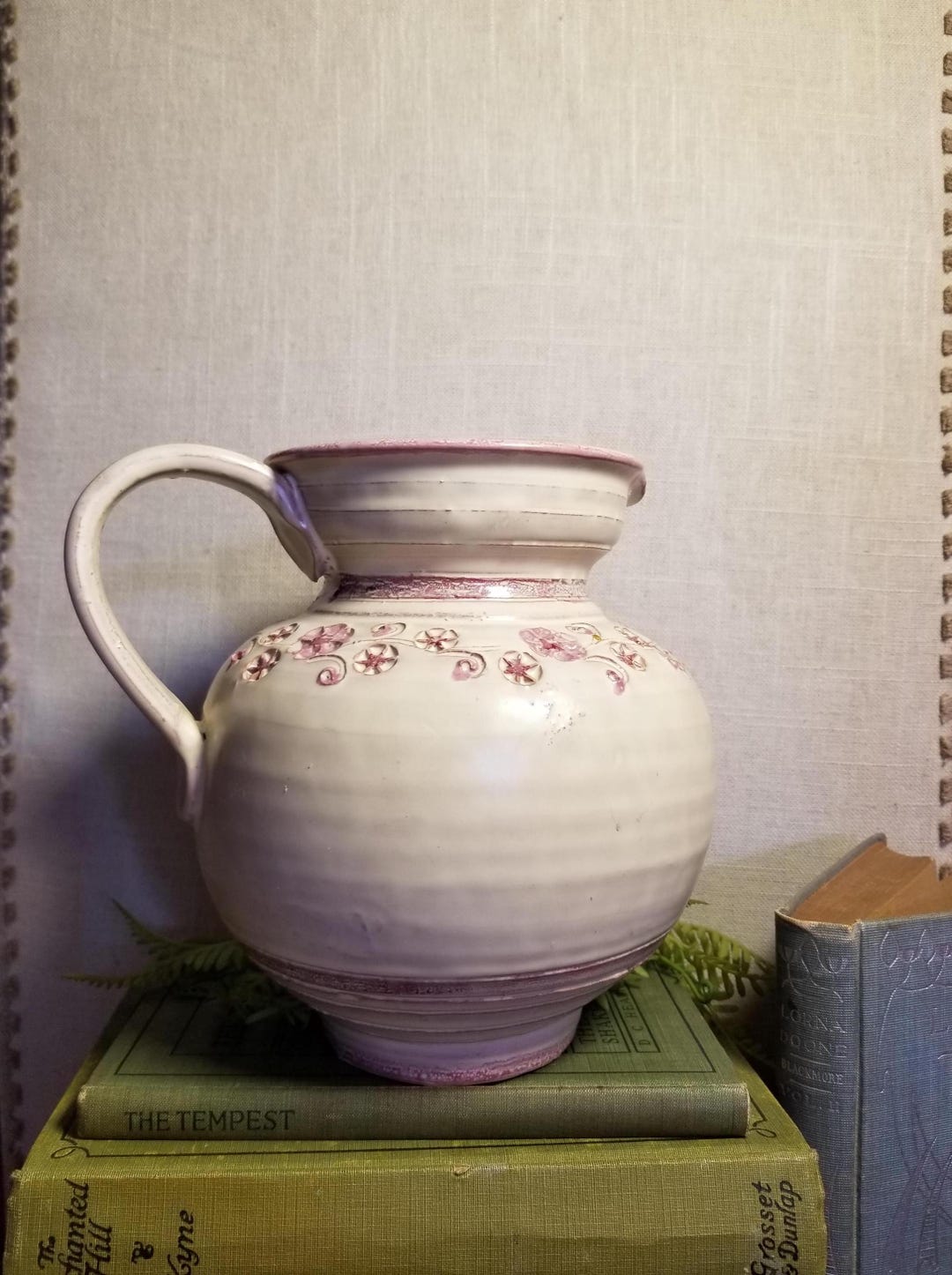 Vintage Ainring Keramik Pitcher With Pink Flowers European Handarbreit ...