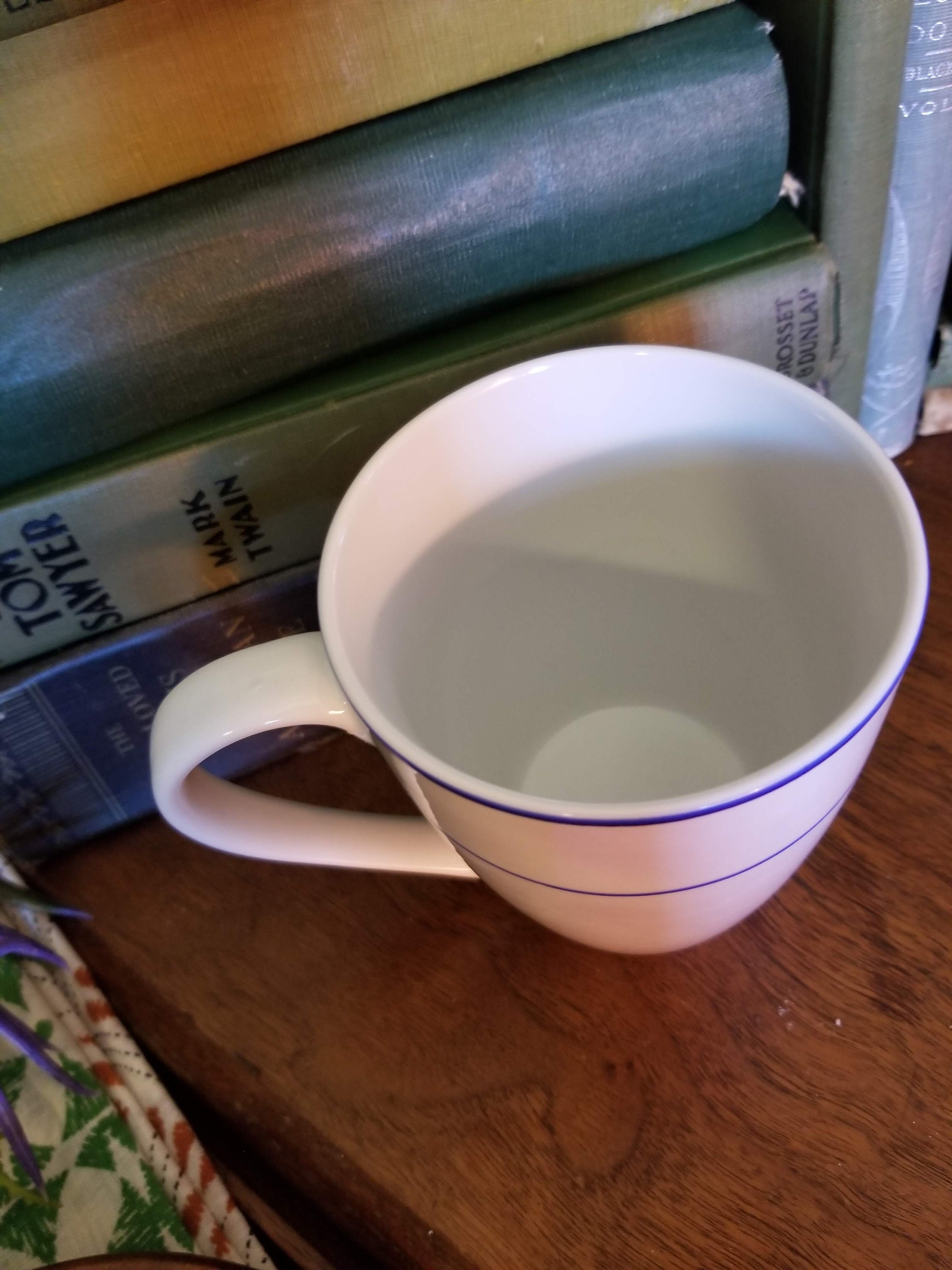 Vintage Pottery Barn Mugs, White With Blue Stripes, Porcelain - Etsy