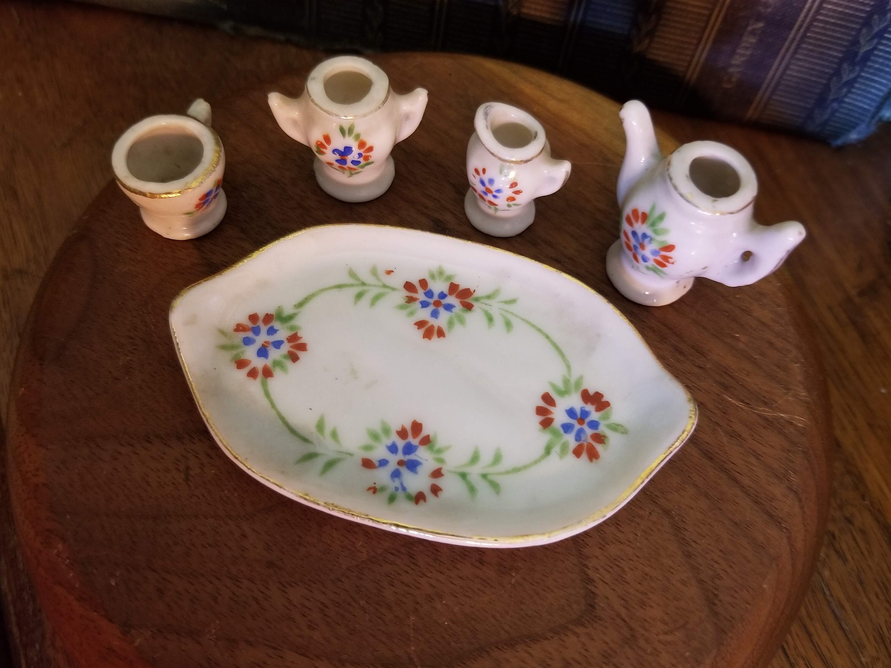 Vintage Porcelain Mini Tea Set With Tray Flower Design Made - Etsy