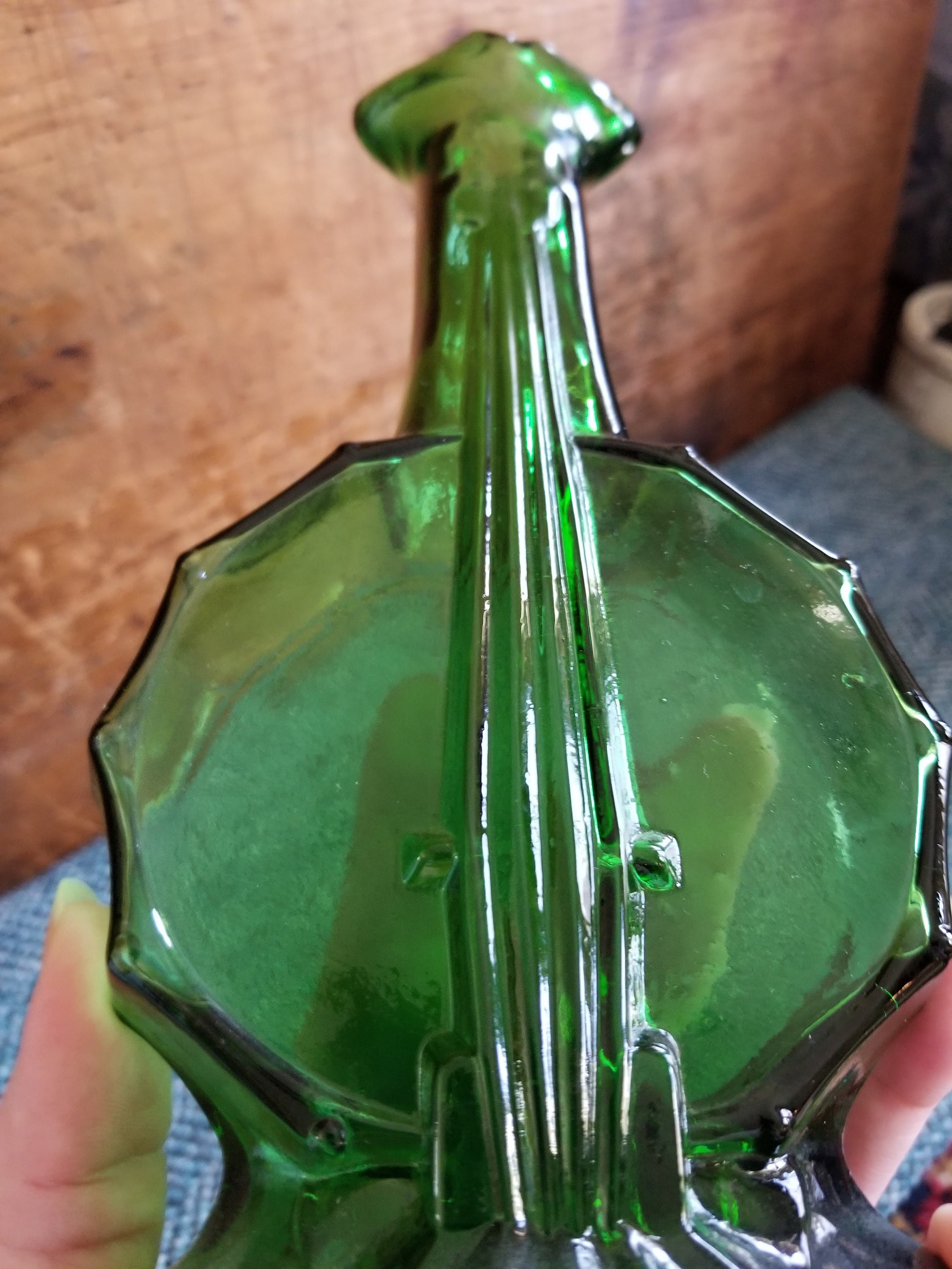 Vintage Glass, Green Banjo, Vase, Decorative Glass, Embossed, Bubbles ...