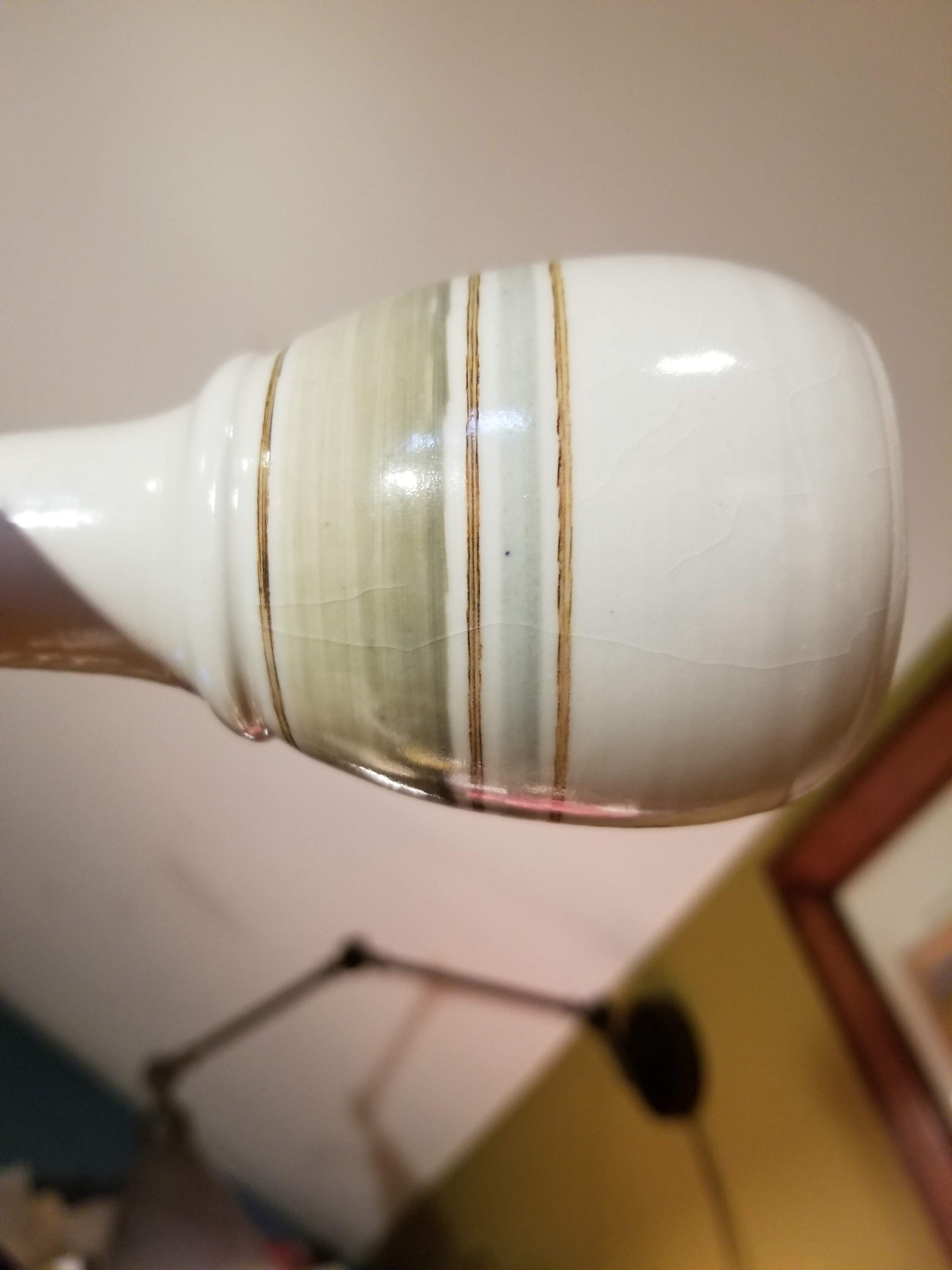 Vintage Bud Vase, Alyse Carson 1984, Green, Brown, Gray Stripe on White ...