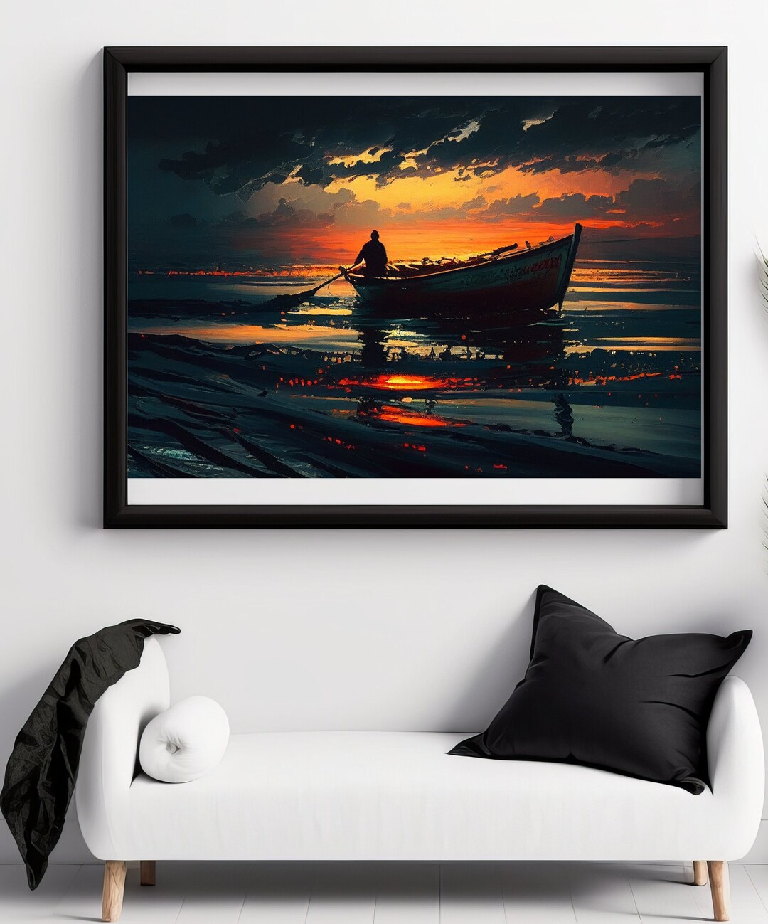 Ocean Sunset Row Boat, Wall Art, Printable Art, Digital Print ...