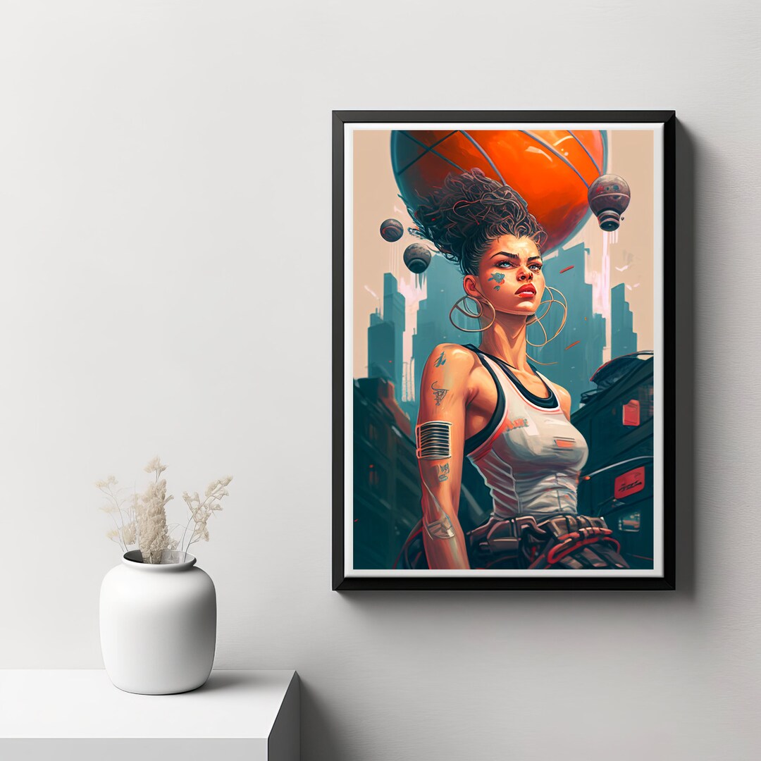 Basketball City Cyberpunk Girl, Digital Print, Wall Art, Digital ...