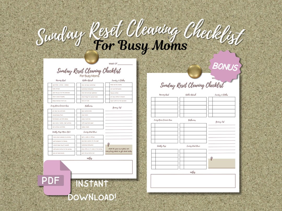 Sunday Reset Cleaning Checklist for Busy Moms, Printable Home ...