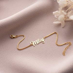 Custom Name Bracelet, Box Chain Name Bracelet, Nameplate Bracelet ...