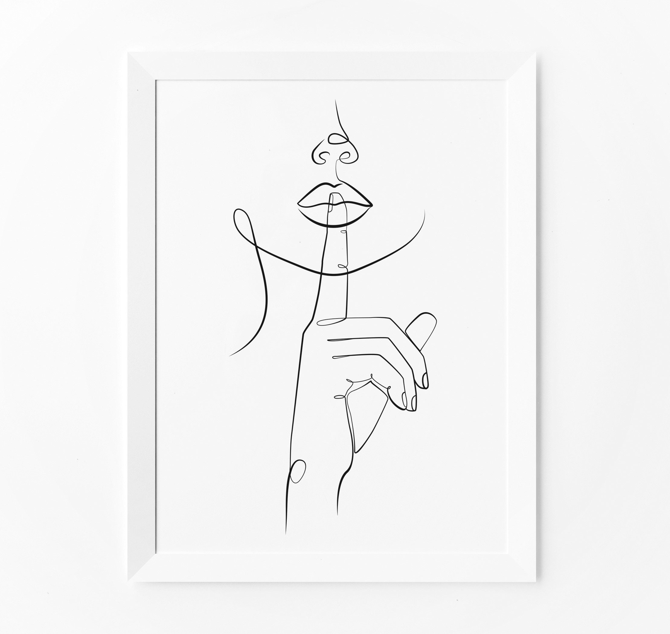 Finger on Lips Art, Woman One Line Drawing, Hush Print, Printable Wall ...