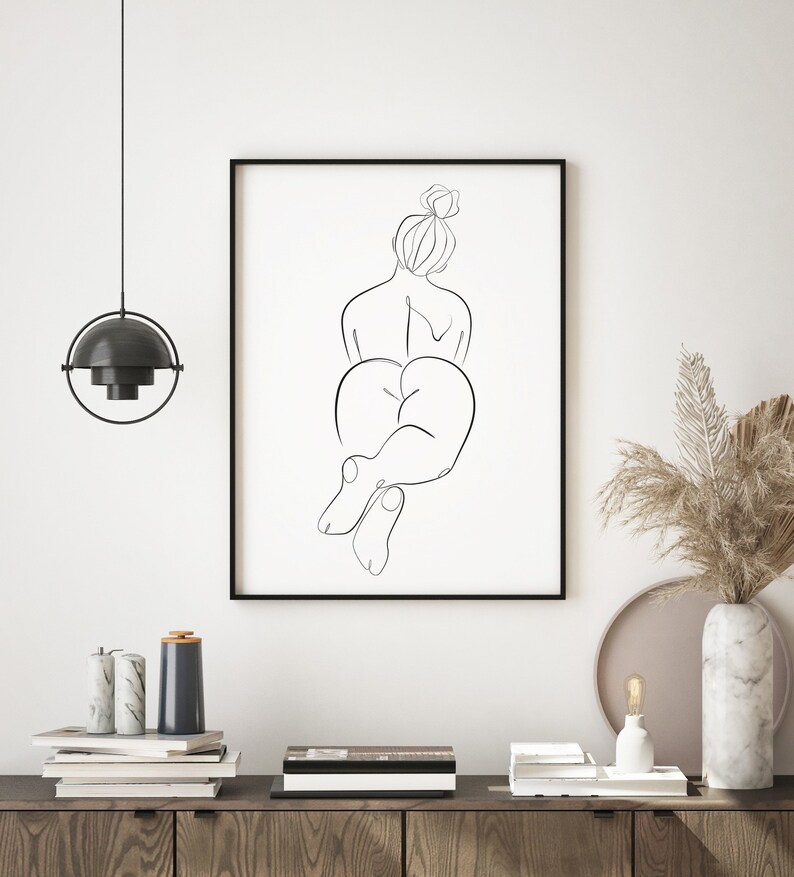 Body Positive Line Art Woman One Line Drawing Printable Wall Art Female Naked Print Nude
