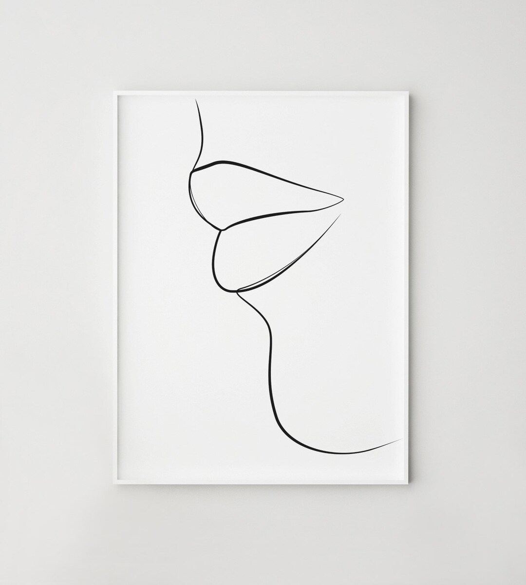 Lips Close up Print One Line Woman Face, Minimalist Neutral Wall Decor ...
