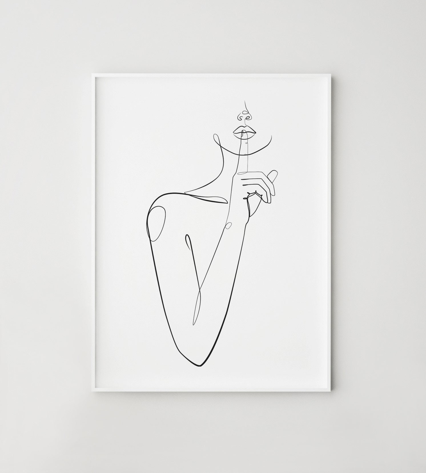Shhh Gesture Woman Print, Minimalist One Line Female Figure, Elegant ...