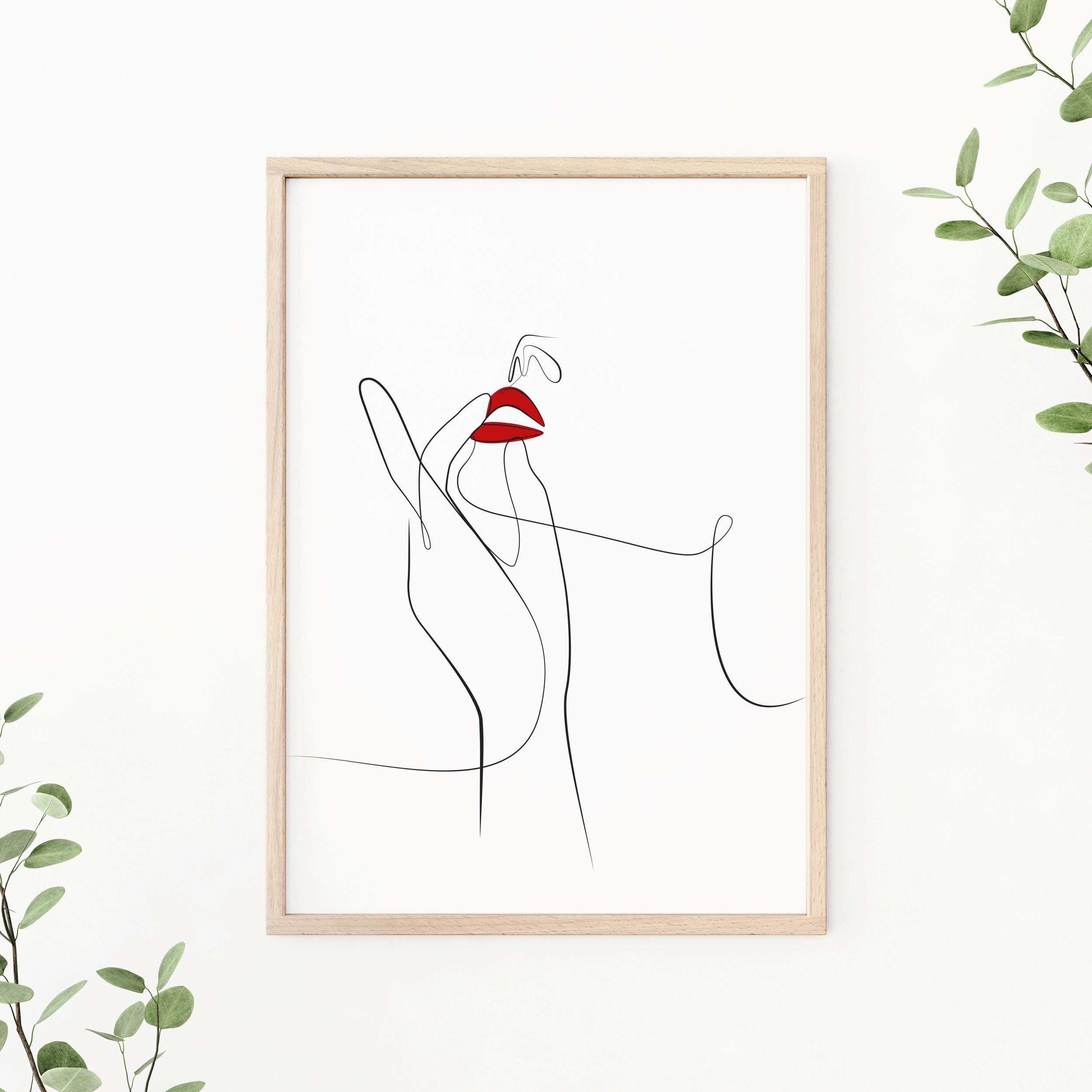 Red Lips Art, One Line Drawing, Woman Body Print, Printable Wall Art ...