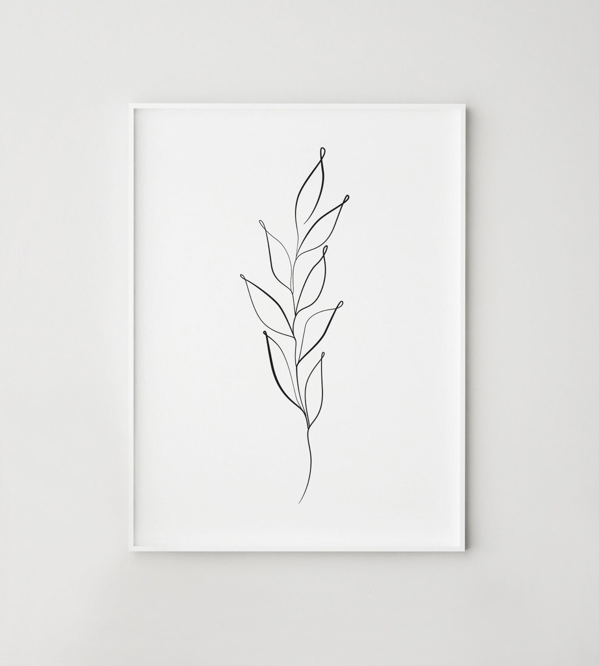 Modern Line Decor Print, One Line Botanical Stem With Leaves ...