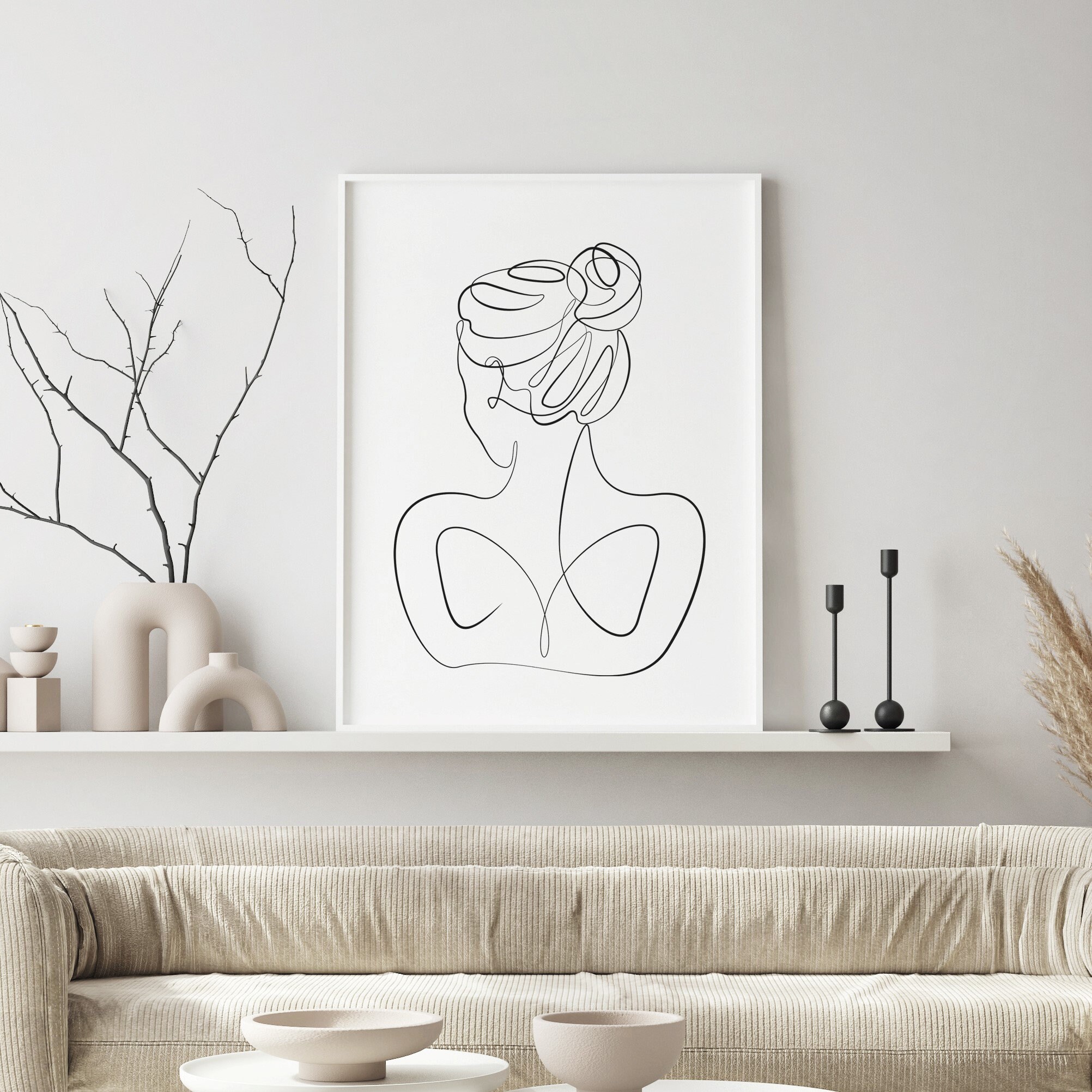 Abstract Woman Back Print, Minimalist Line Art Figure, Contemporary ...