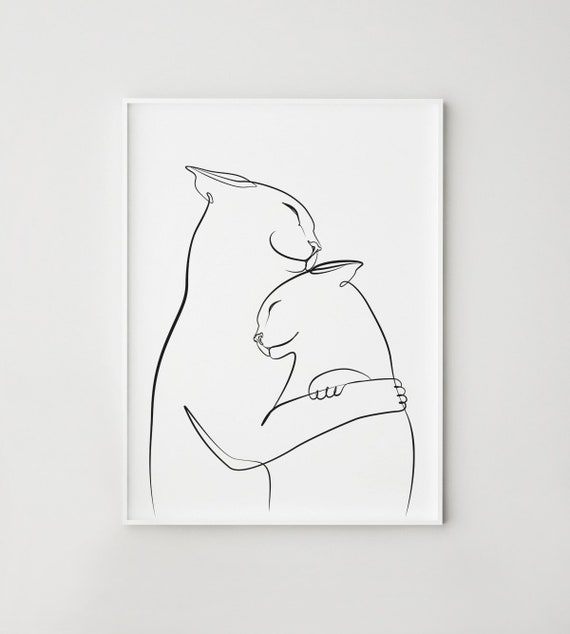 Cat Couple Lineart Paint Cats Couple Royalty Free Vector Image