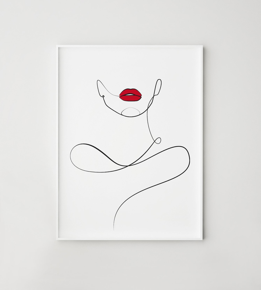 Red Lips Line Art, Fashion Wall Art, One Line Drawing, Woman Body Print ...