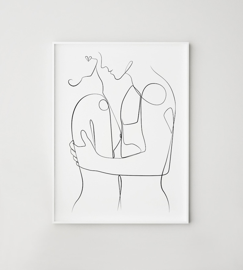 Abstract Couple Line Art Couple One Line Drawing Man Woman Love Print