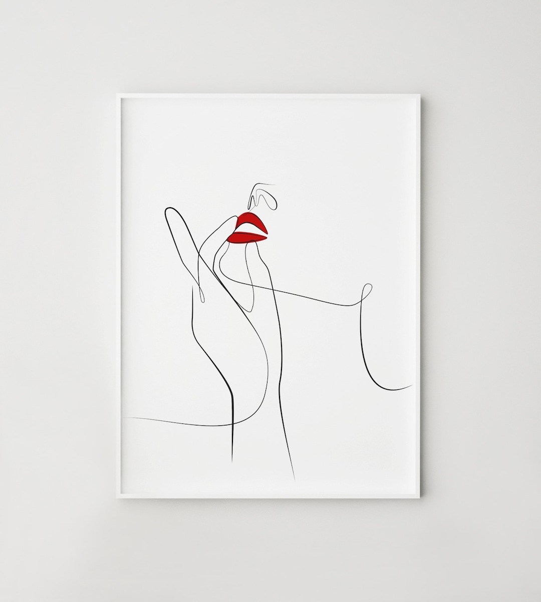 Red Lips Art, One Line Drawing, Woman Body Print, Printable Wall Art ...