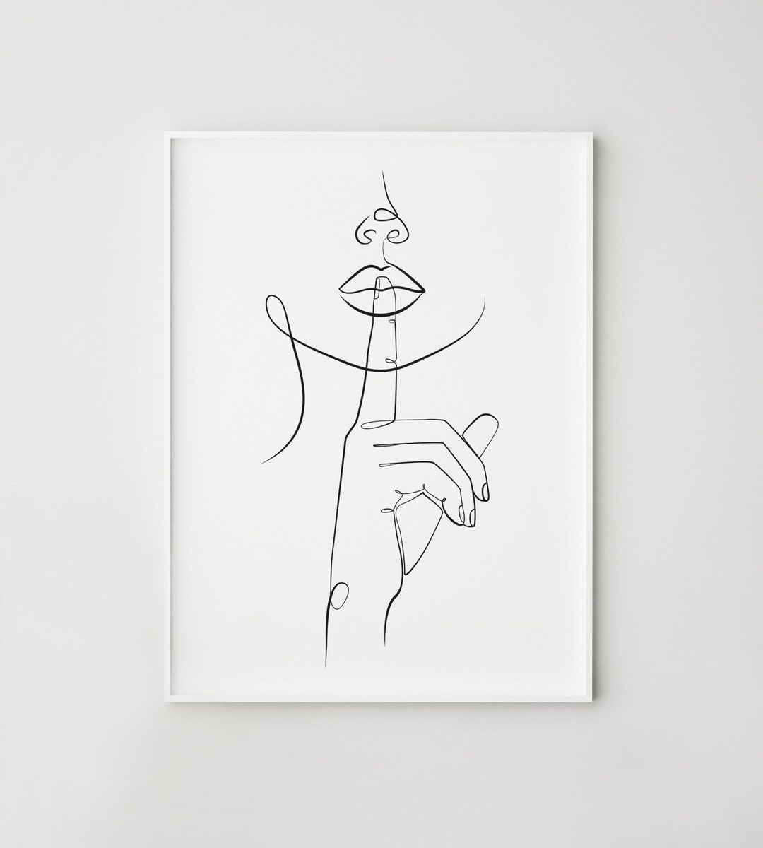 Finger on Lips Art, Woman One Line Drawing, Hush Print, Printable Wall ...