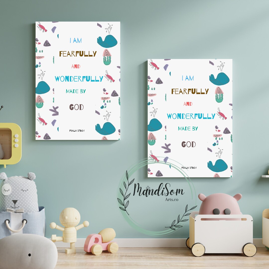Kids Bible Memory Verse Wall Print- I Am Fearfully and Wonderfully Made ...