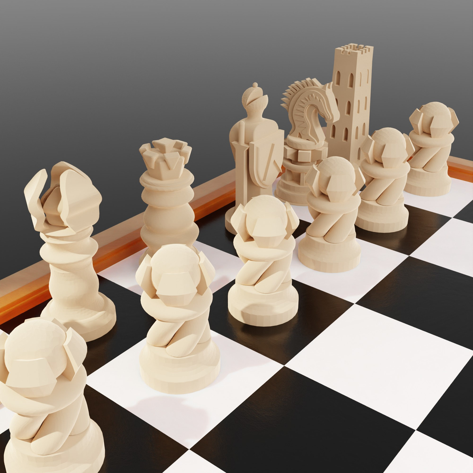 Chess Set Modern 3D Print File Stl, Chess Set Premium Chess Set Chess Set Board Game Stl File ...