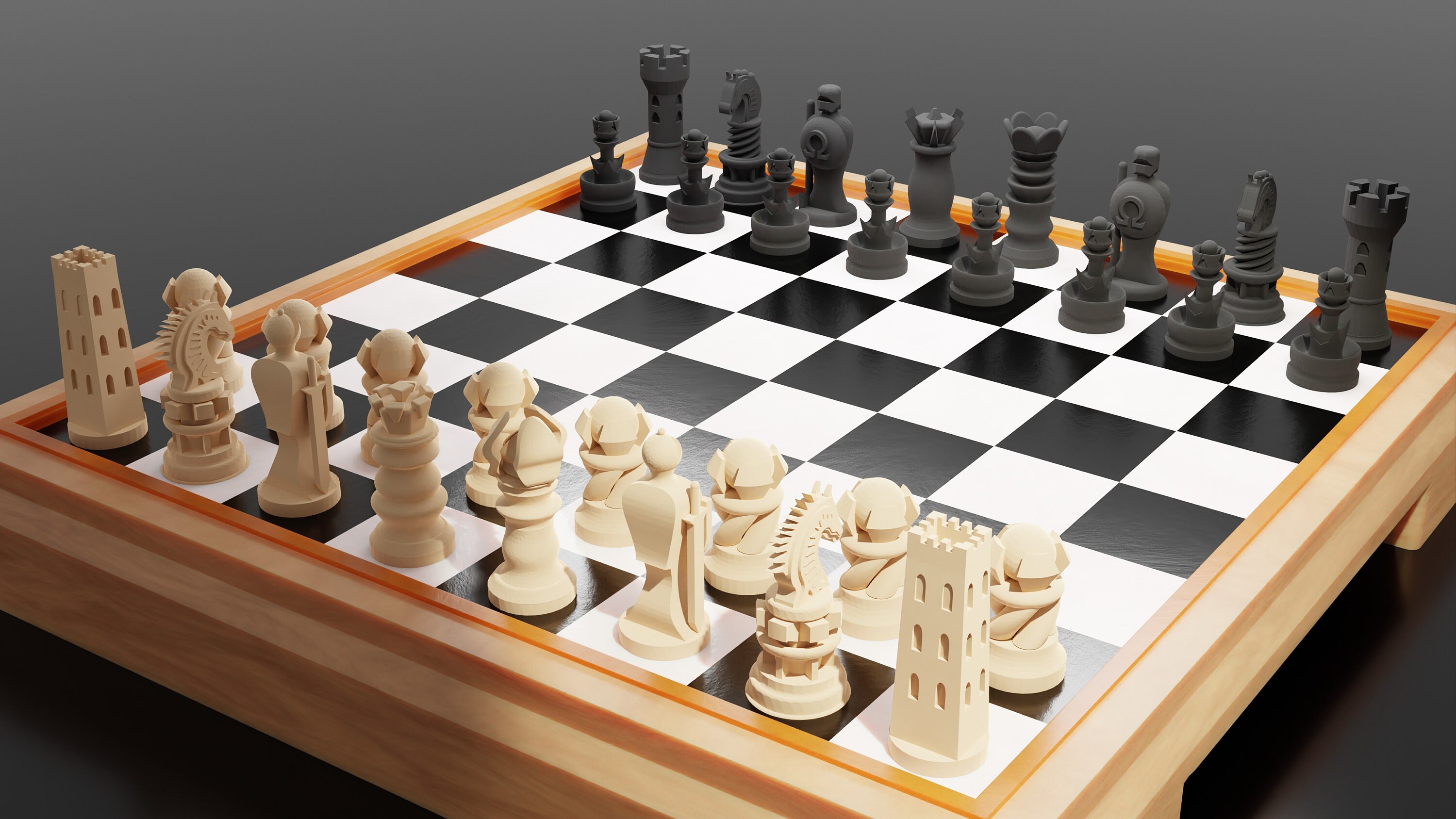 Chess Set Modern - 3D Print File Stl, Chess Set - Premium Chess Set ...