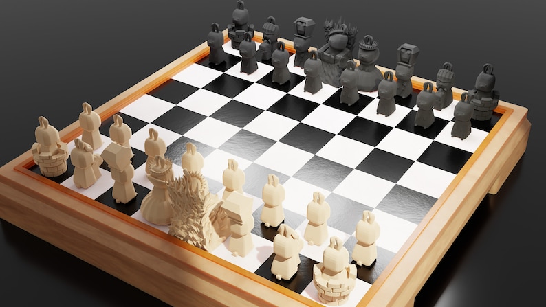 Rabbit Chess Set Modern 3D Print File Stl, Chess Set Premium Chess Set ...