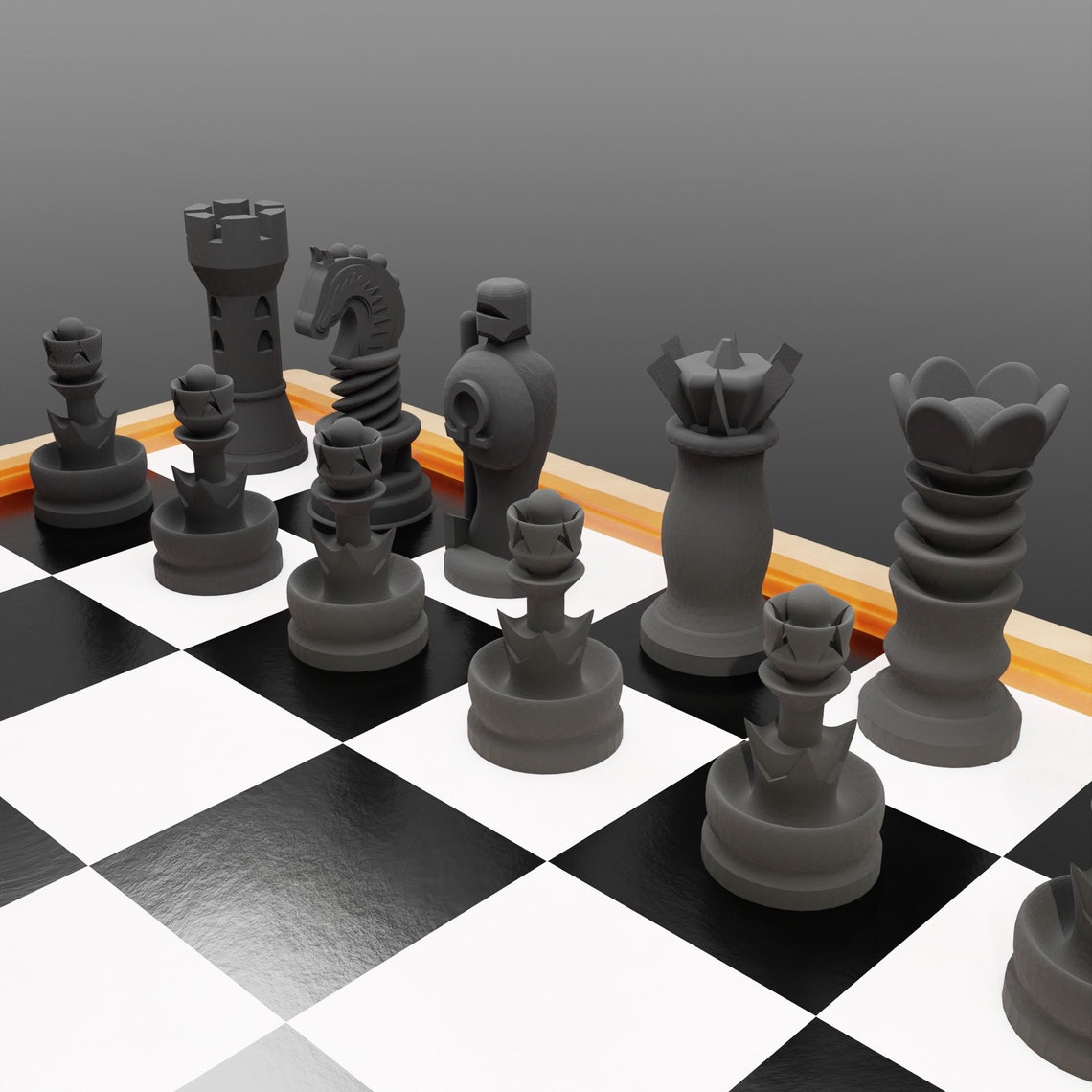 Chess Set Modern 3D Print File Stl, Chess Set Premium Chess Set Chess ...