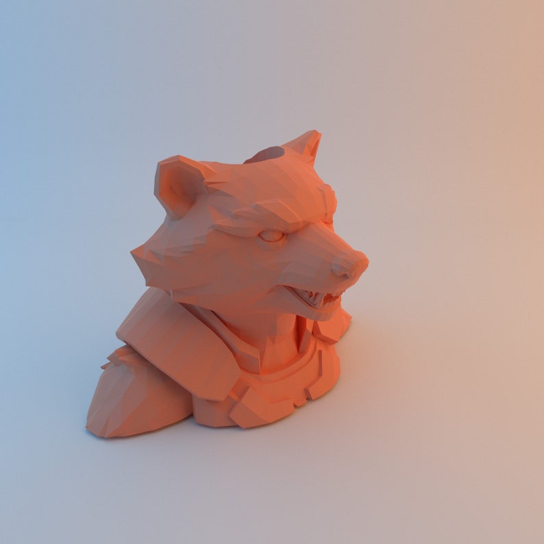 Rocket Raccoon Pen Holder STL File 3D Printed Pen Holder Office Decoration Table Decor Desk ...