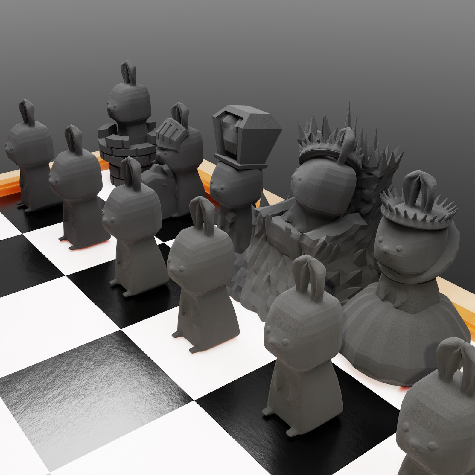 Rabbit Chess Set Modern 3D Print File Stl, Chess Set Premium Chess Set ...