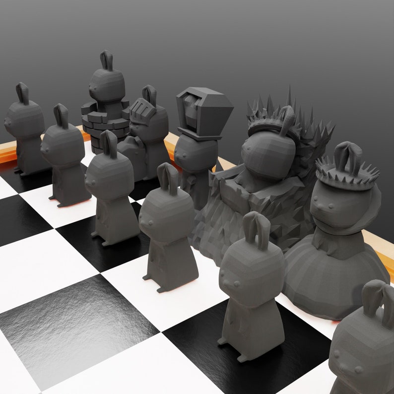 Rabbit Chess Set Modern 3D Print File Stl, Chess Set Premium Chess Set ...