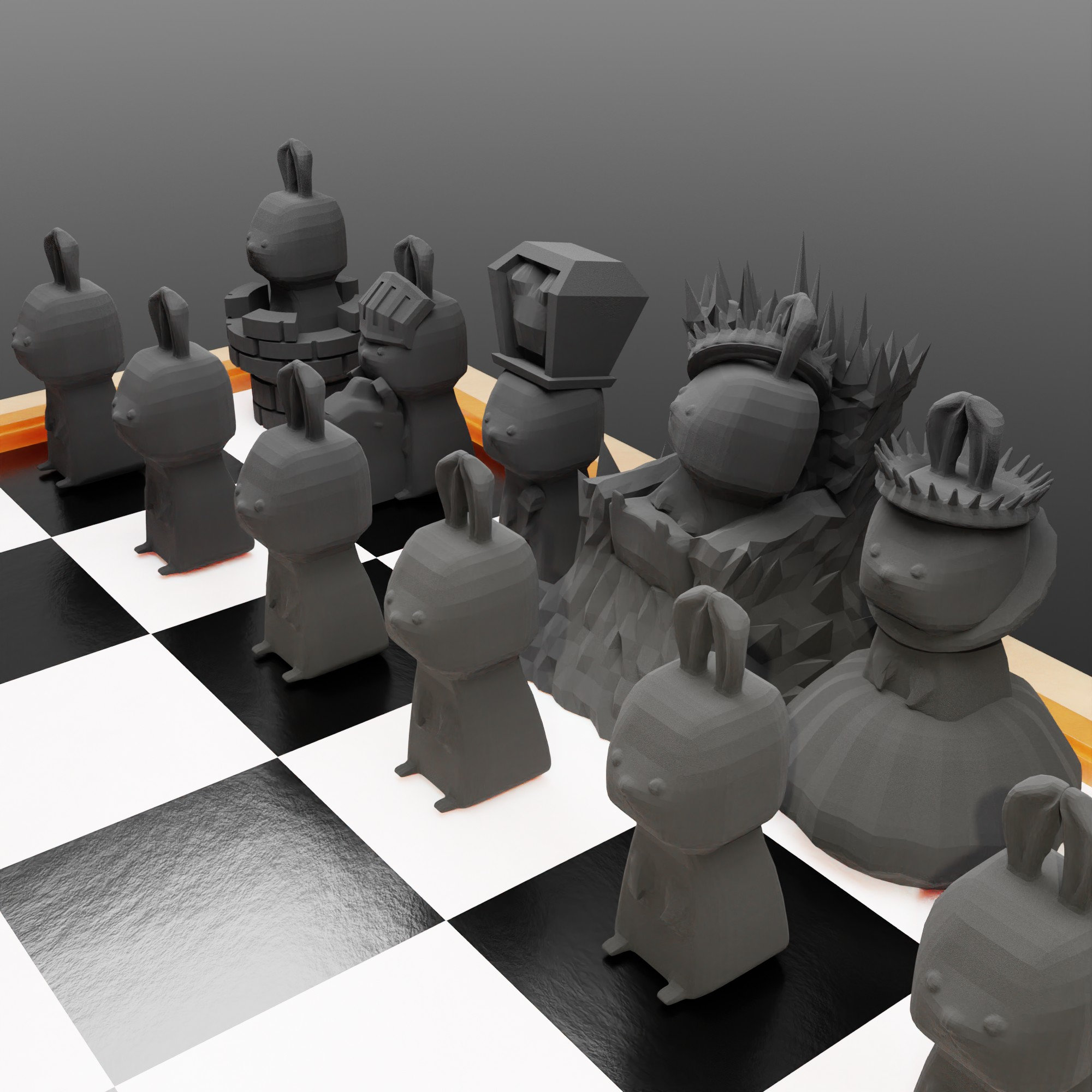 Rabbit Chess Set Modern 3D Print File Stl, Chess Set Premium Chess Set ...