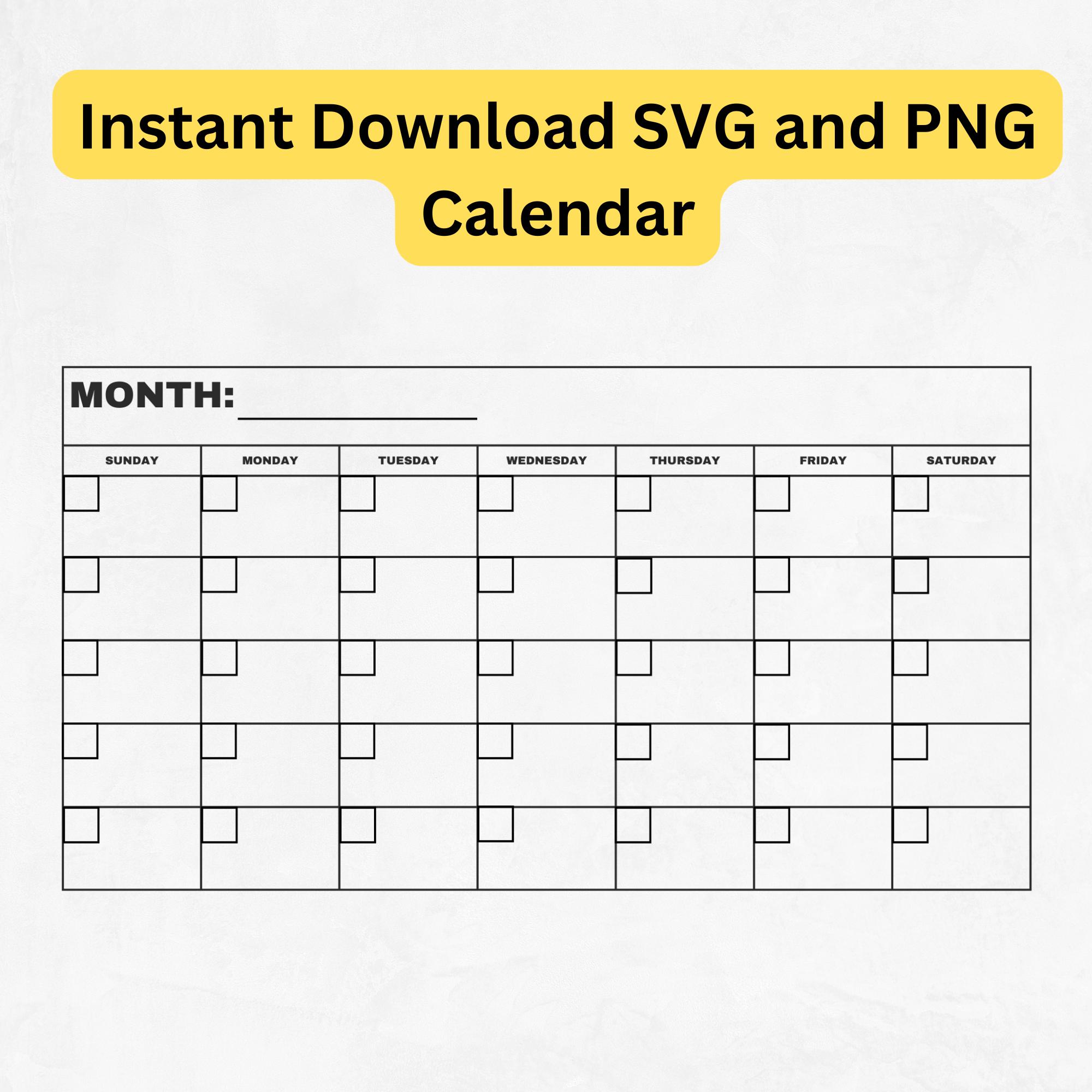 Calendar SVG, Monthly Calendar Cut File, Home Office Decor, Calendar ...