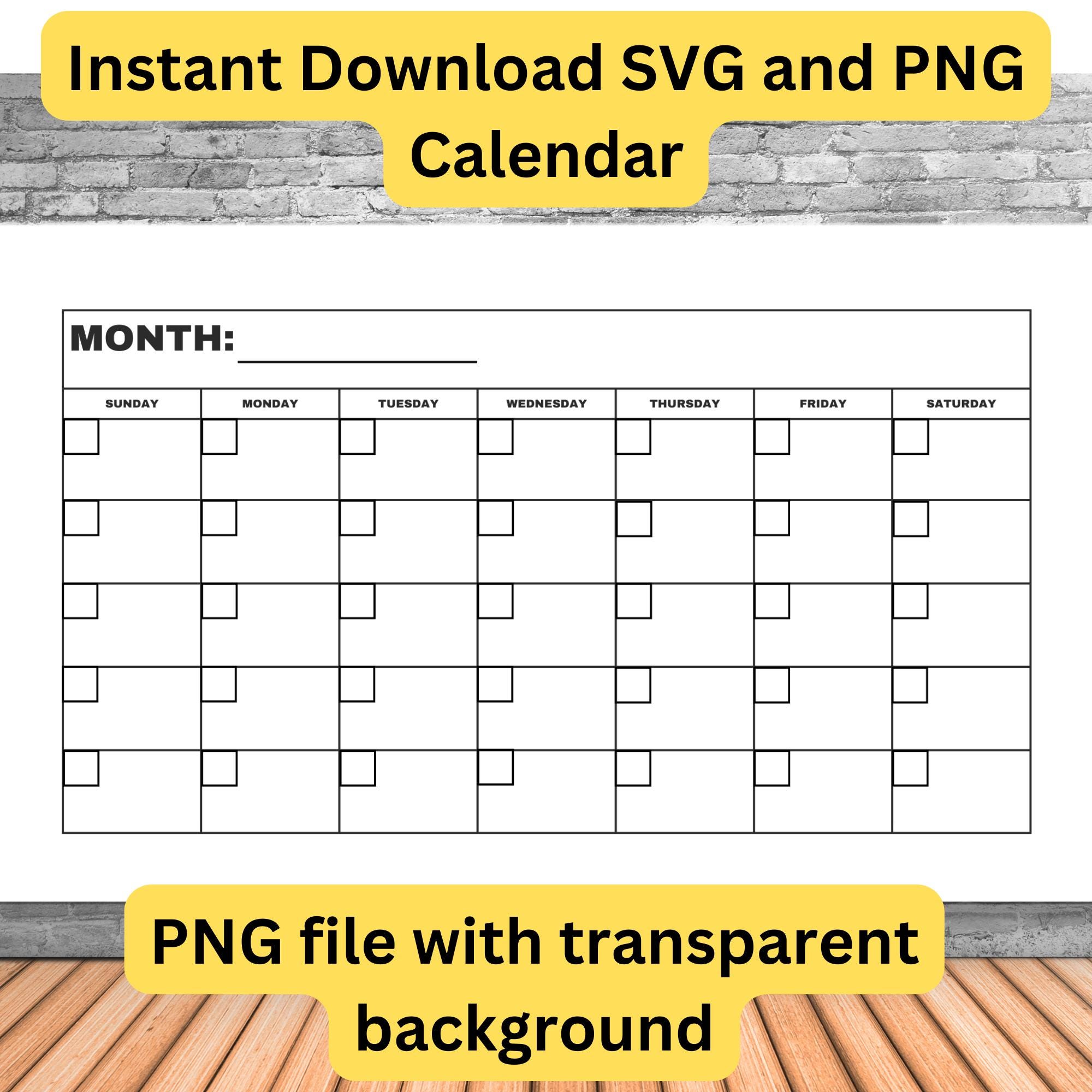 Calendar SVG, Monthly Calendar Cut File, Home Office Decor, Calendar ...