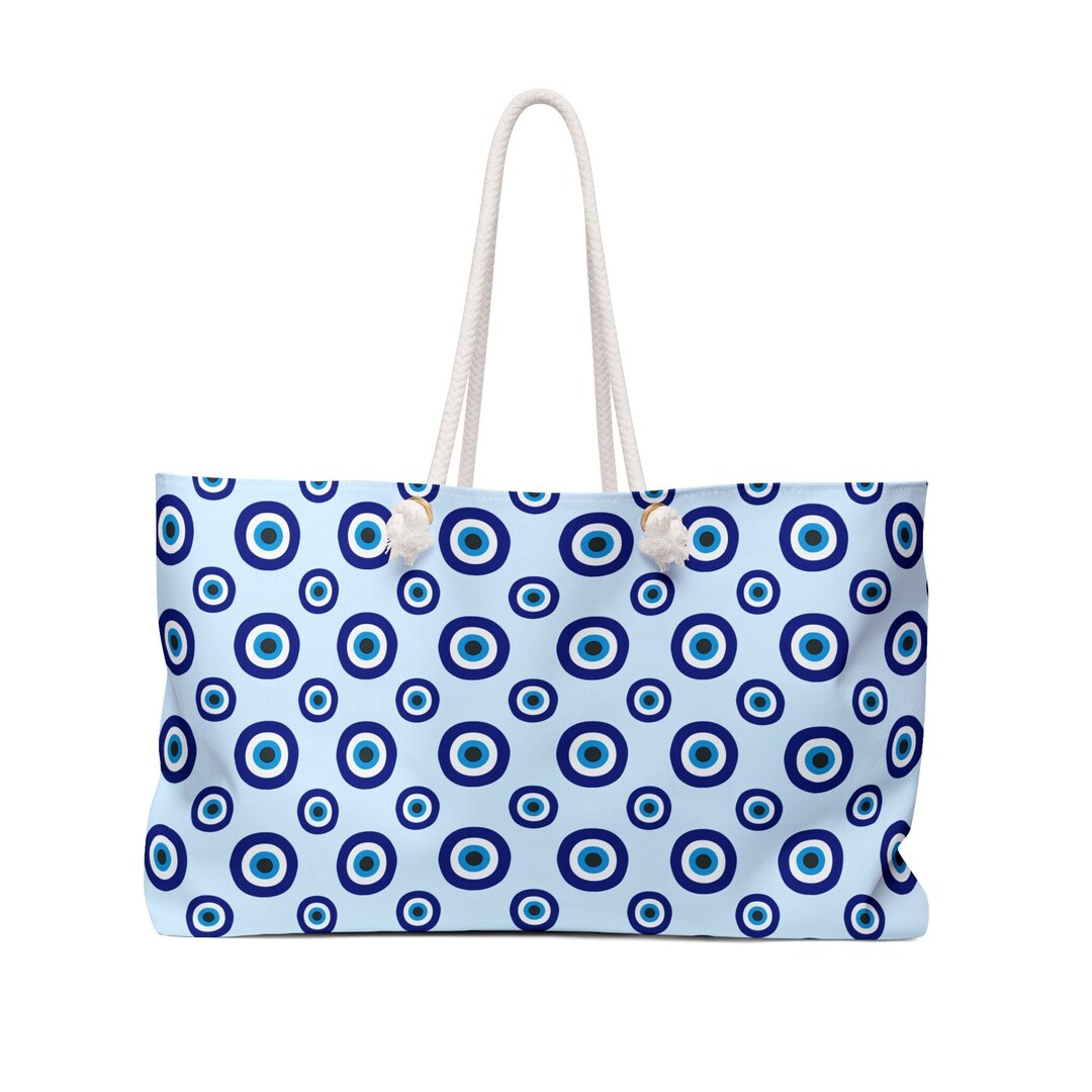 Evil Eye Tote Bag, Weekender Bag, White and Blue Evil Eyes Bag - Etsy