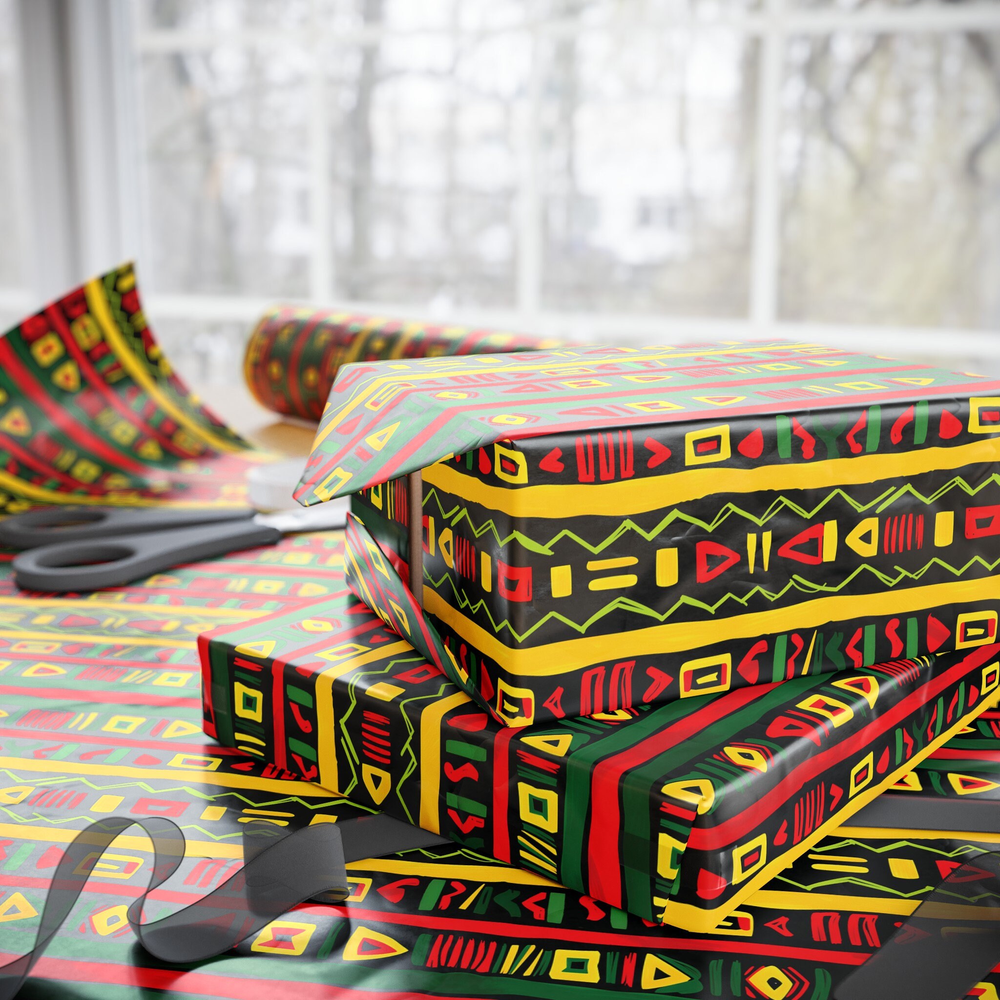 African Motif Cultural Heritage Wrapping Paper for Kwanzaa Christmas ...