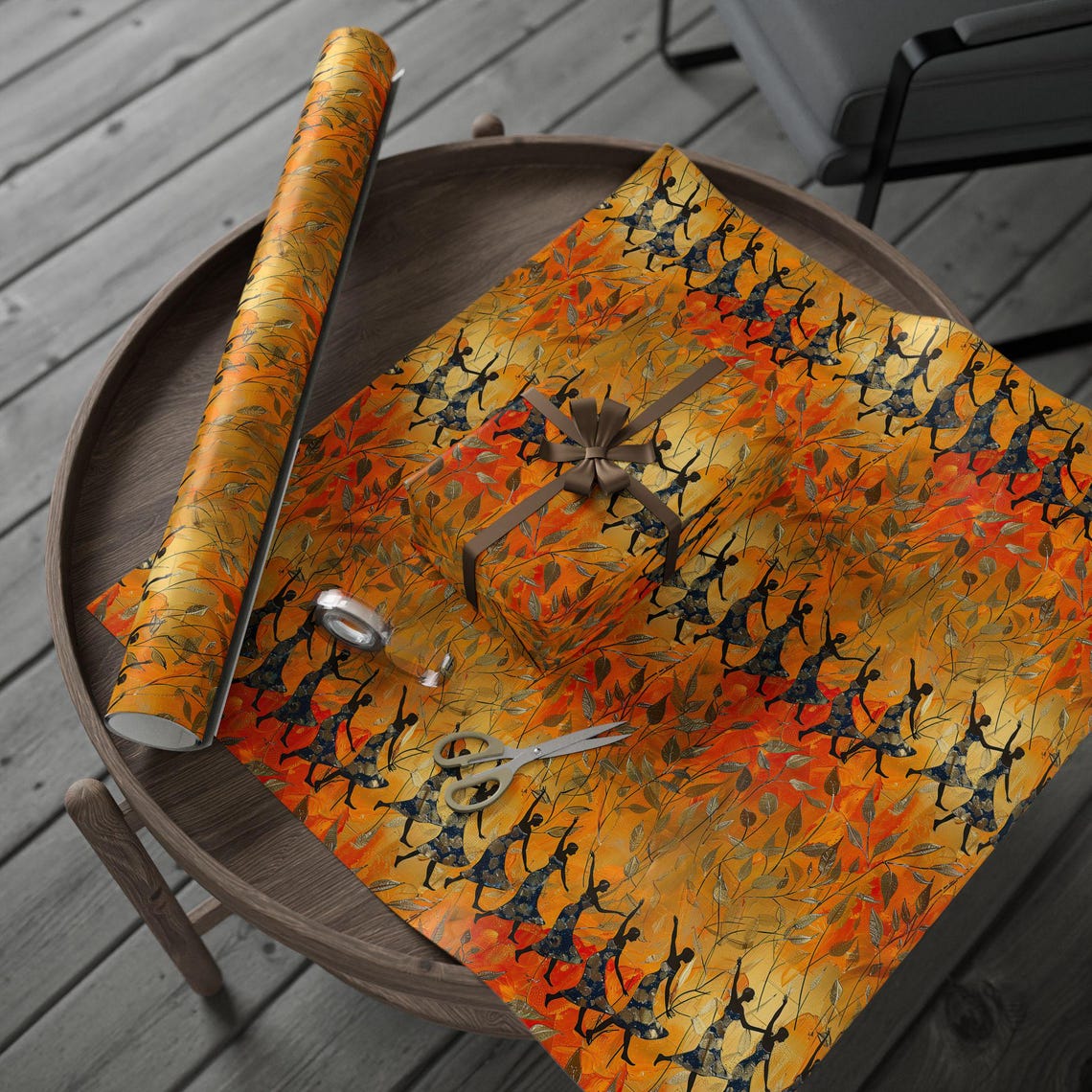 Elegant Afrocentric Gift Wrap - Dancing Women in Autumn Tones Wrapping ...