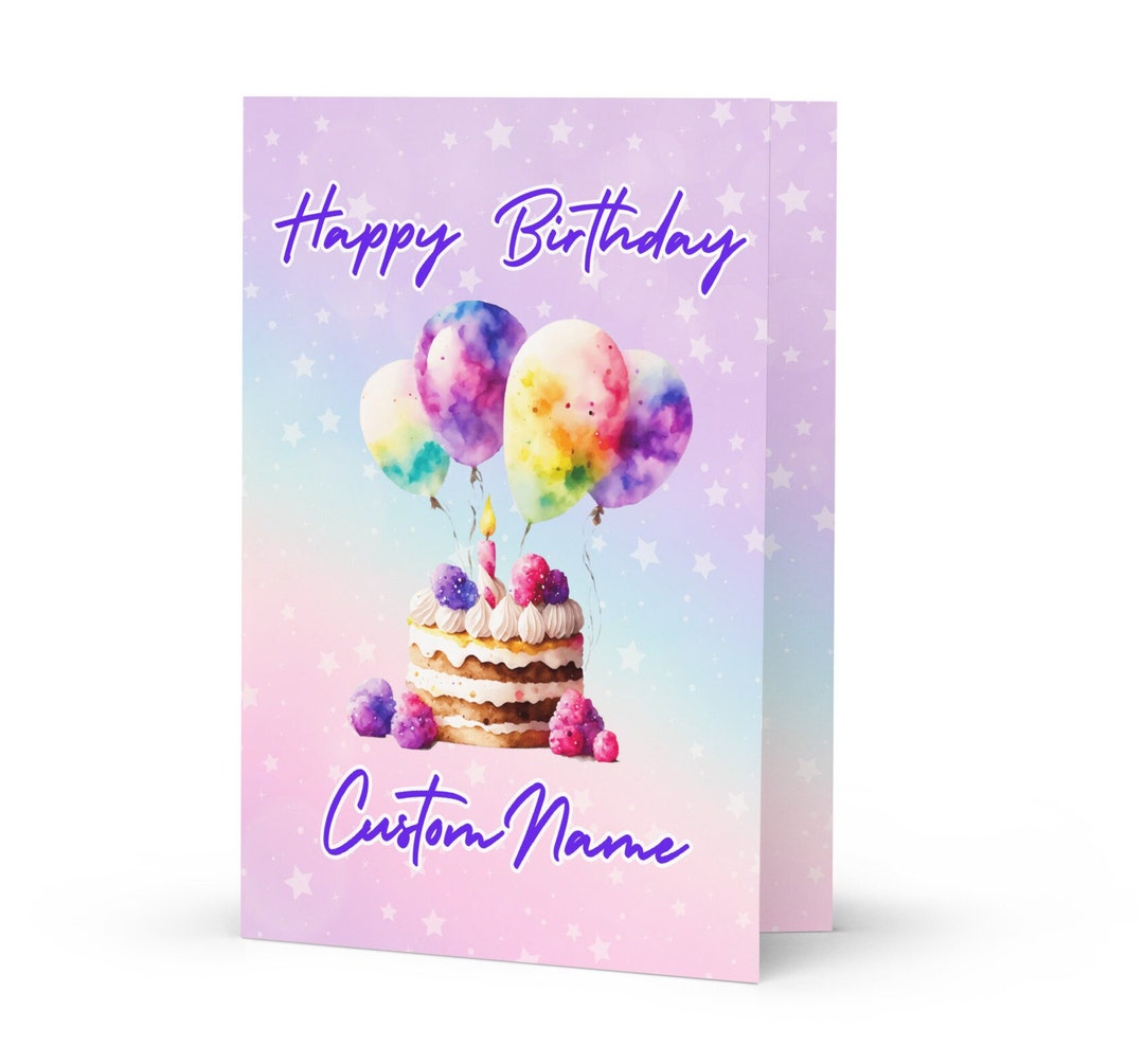 Personalized Happy Birthday Card Customize Name Birthday Cake Card ...