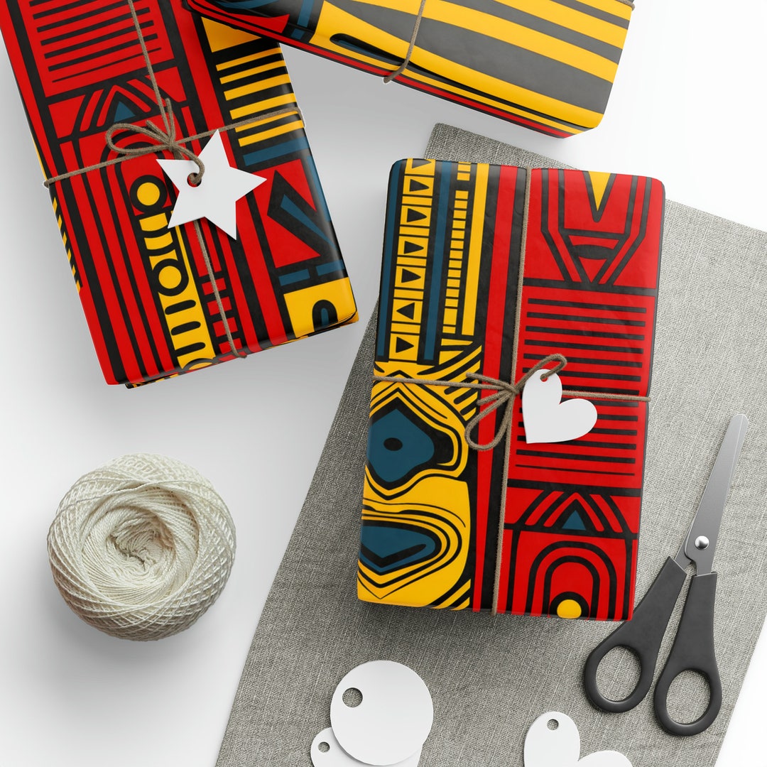 African Print Wrapping Papers Kwanzaa Christmas Crimson Gold Reds ...