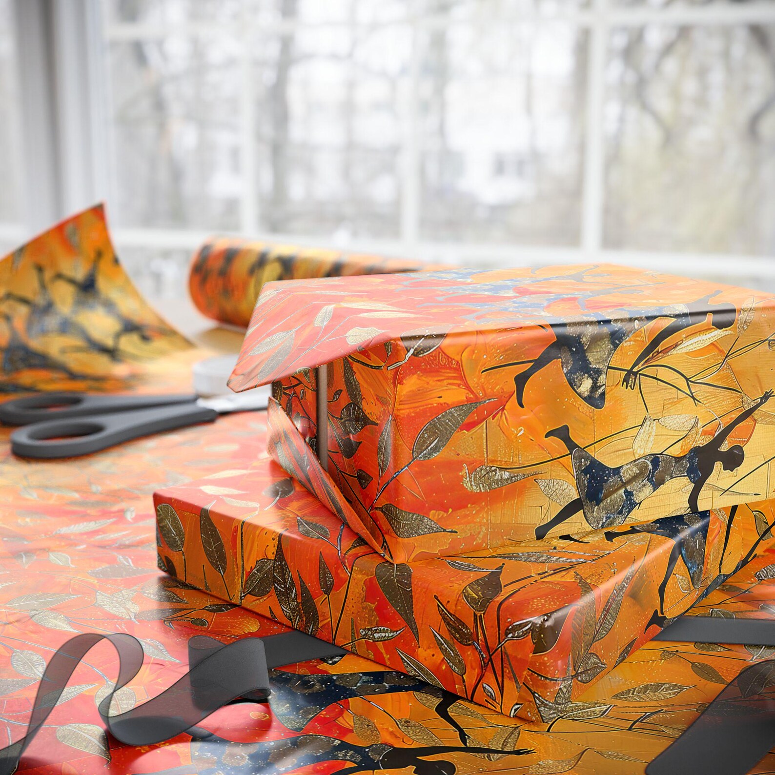 Elegant Afrocentric Gift Wrap - Dancing Women in Autumn Tones Wrapping ...