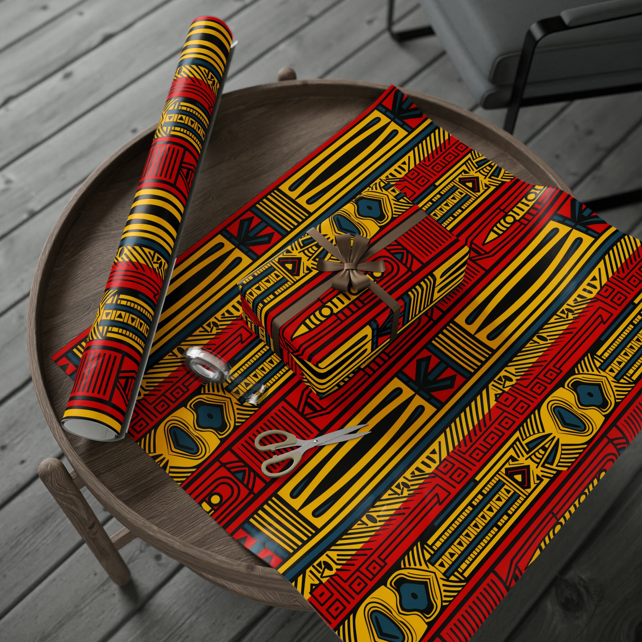 African Print Wrapping Papers Kwanzaa Christmas Crimson Gold Reds ...