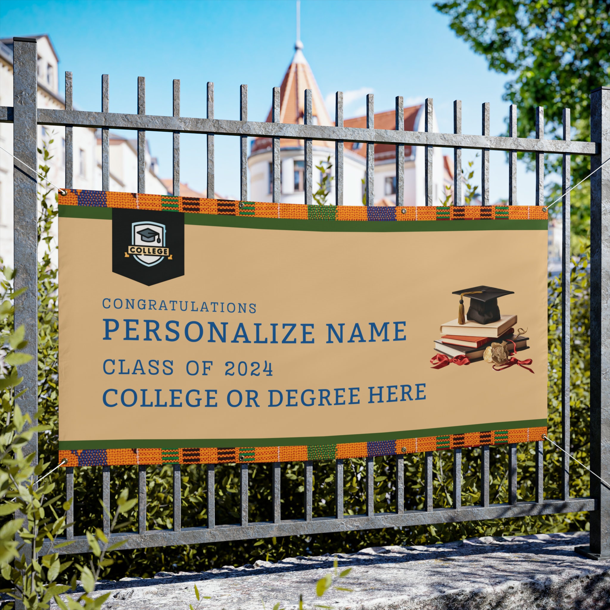 Kente Cloth Border Graduation Banner for Celebration Cultural Pride ...