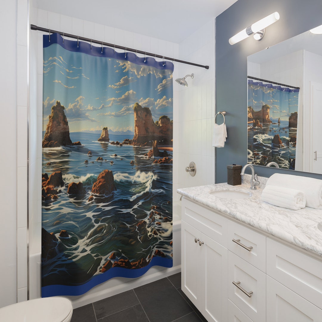 Luxury Nature Mural Landscapes Vistas Shower Curtain Portugal Praia Do ...