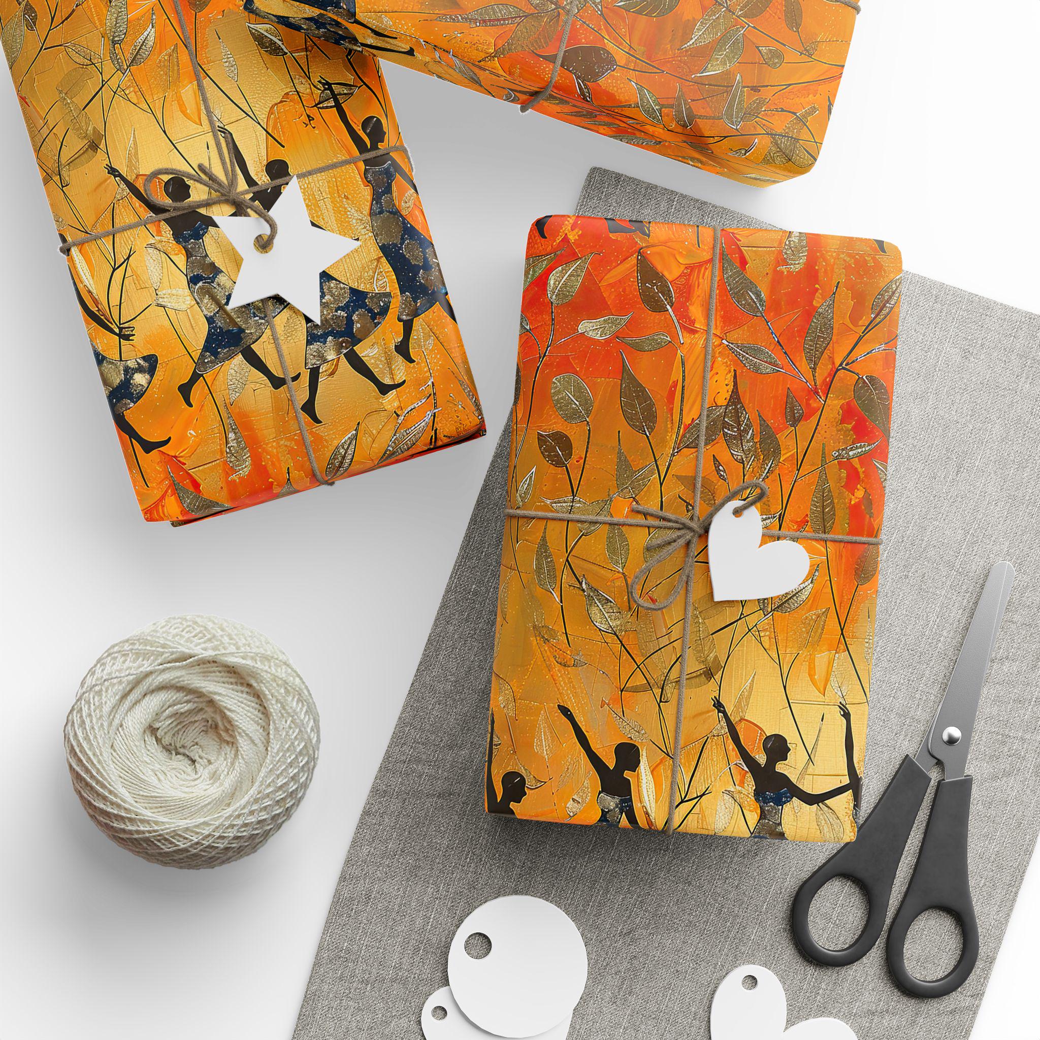 Elegant Afrocentric Gift Wrap - Dancing Women in Autumn Tones Wrapping ...