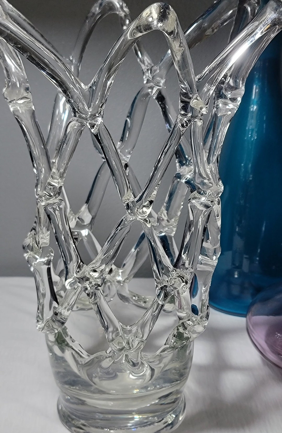 Clear Glass Lattice Vase - Etsy