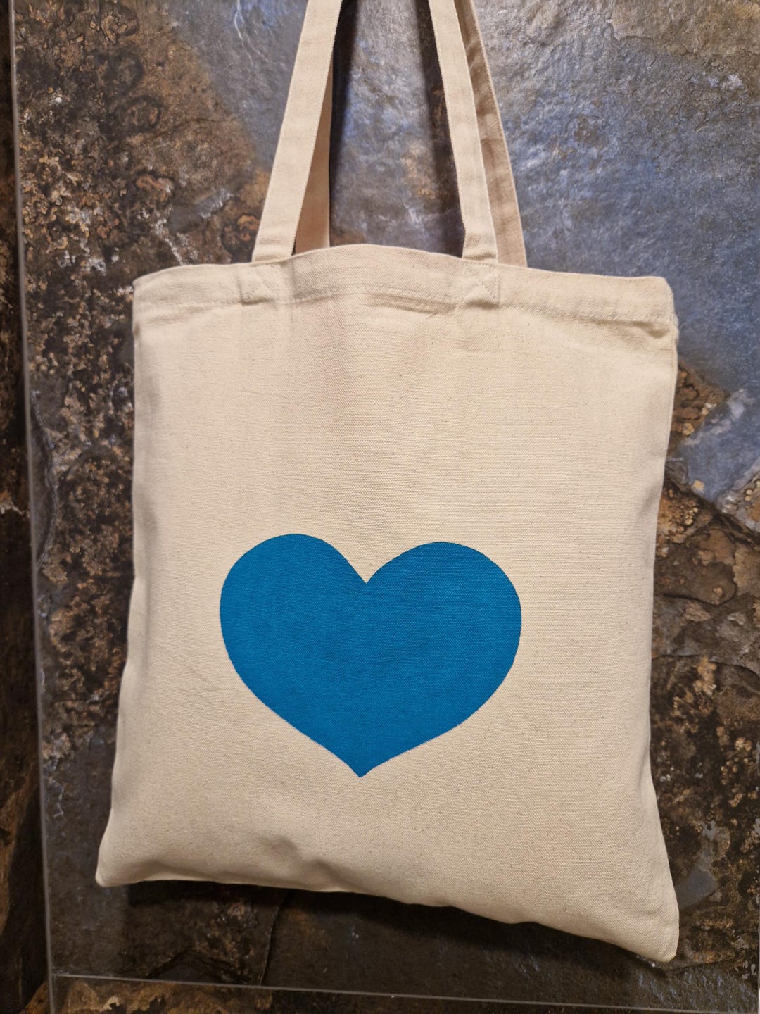 Canvas Tote Bag BLUE GREEN Opaque – FAMILY1 Hand Painted Heart Design ...