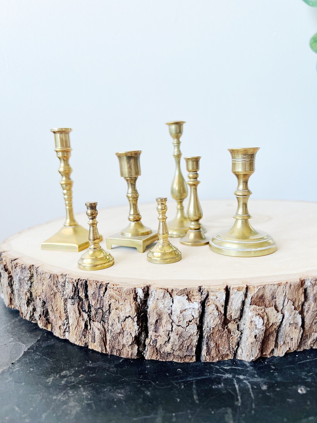 Vintage Set of 7 Mini Brass Candleholders - Brass Tablescape, Small ...