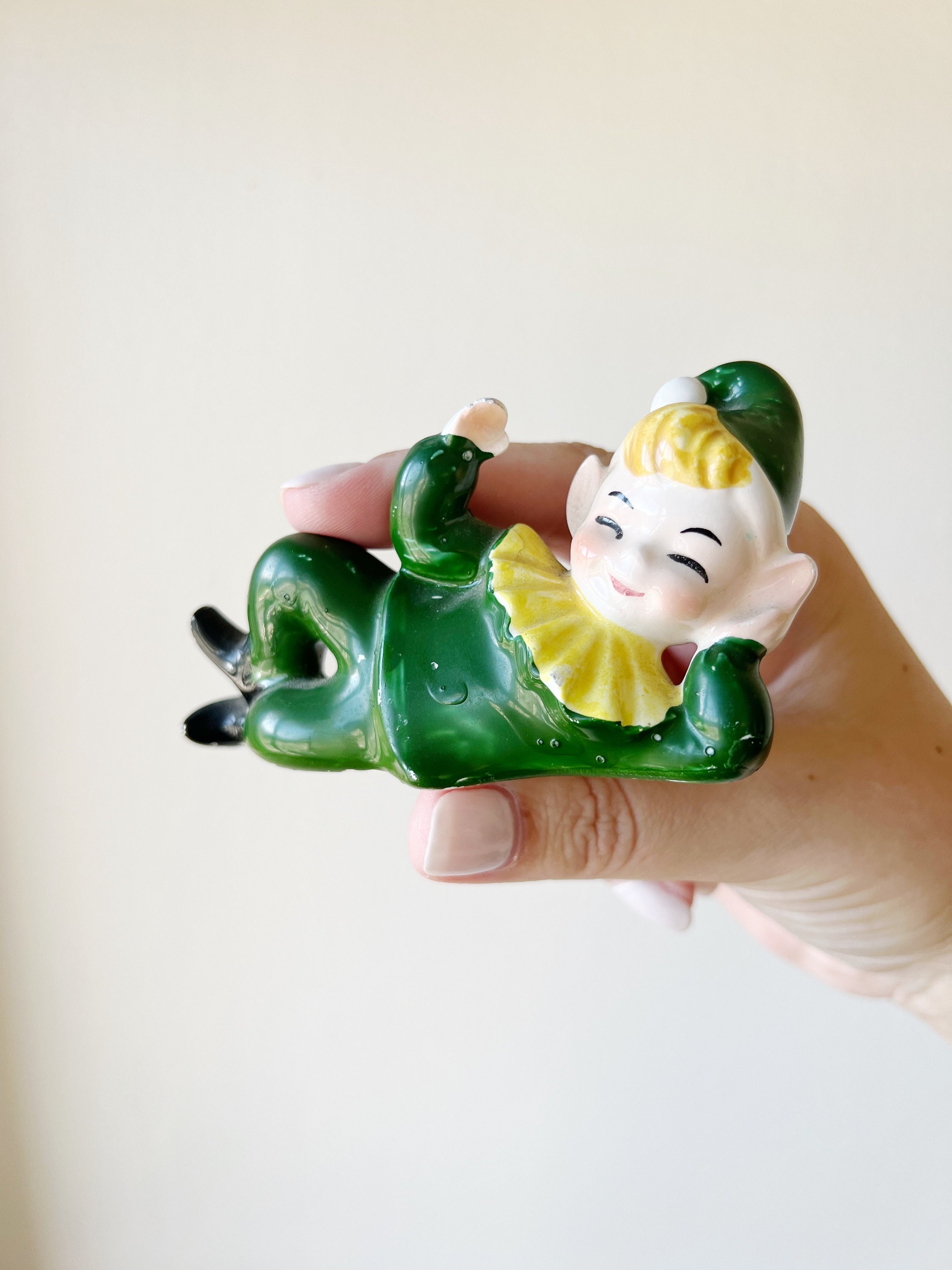 Vintage Japan Elf Pixie Figurine - Ceramic Elf Figure, Porcelain Green ...