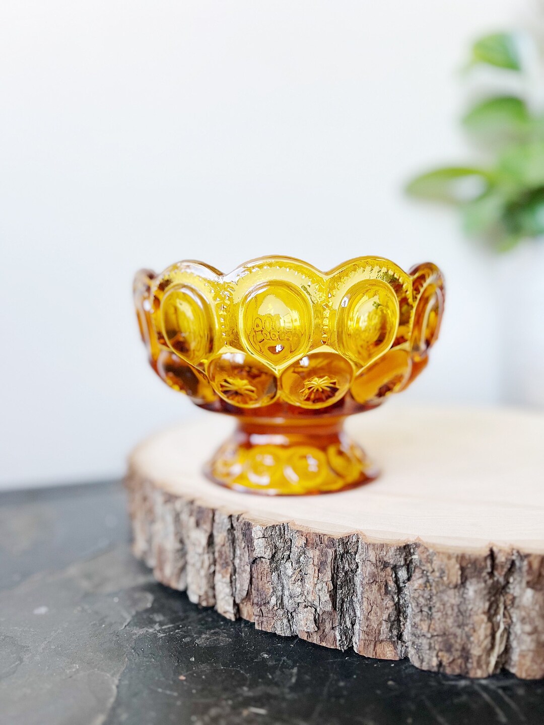 Vintage LE Smith Amber Compote Candy Dish Collectible Amber Glass, Moon ...