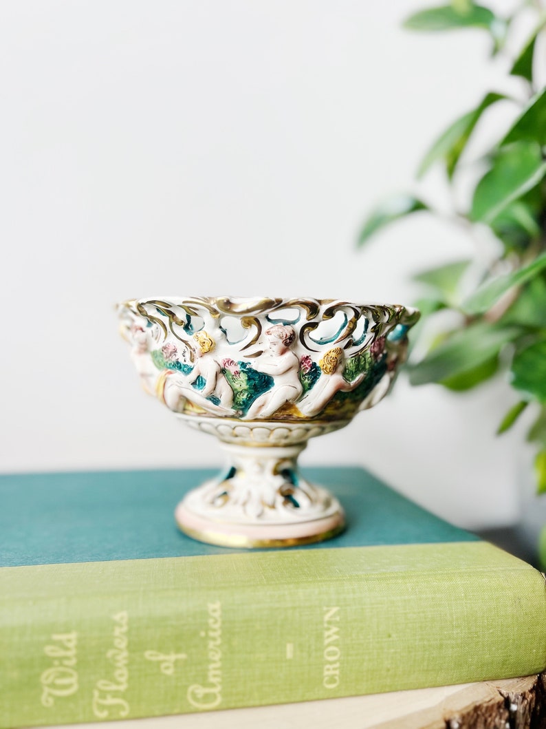 Vintage Capodimonte Italy Pedestal Compote Footed Bowl With Gold ...