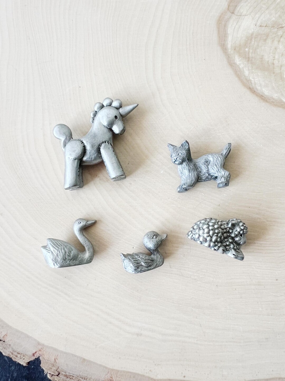 Vintage Pewter Animal Figurines - Kitten, Duck, Swan, Unicorn, Lamb ...